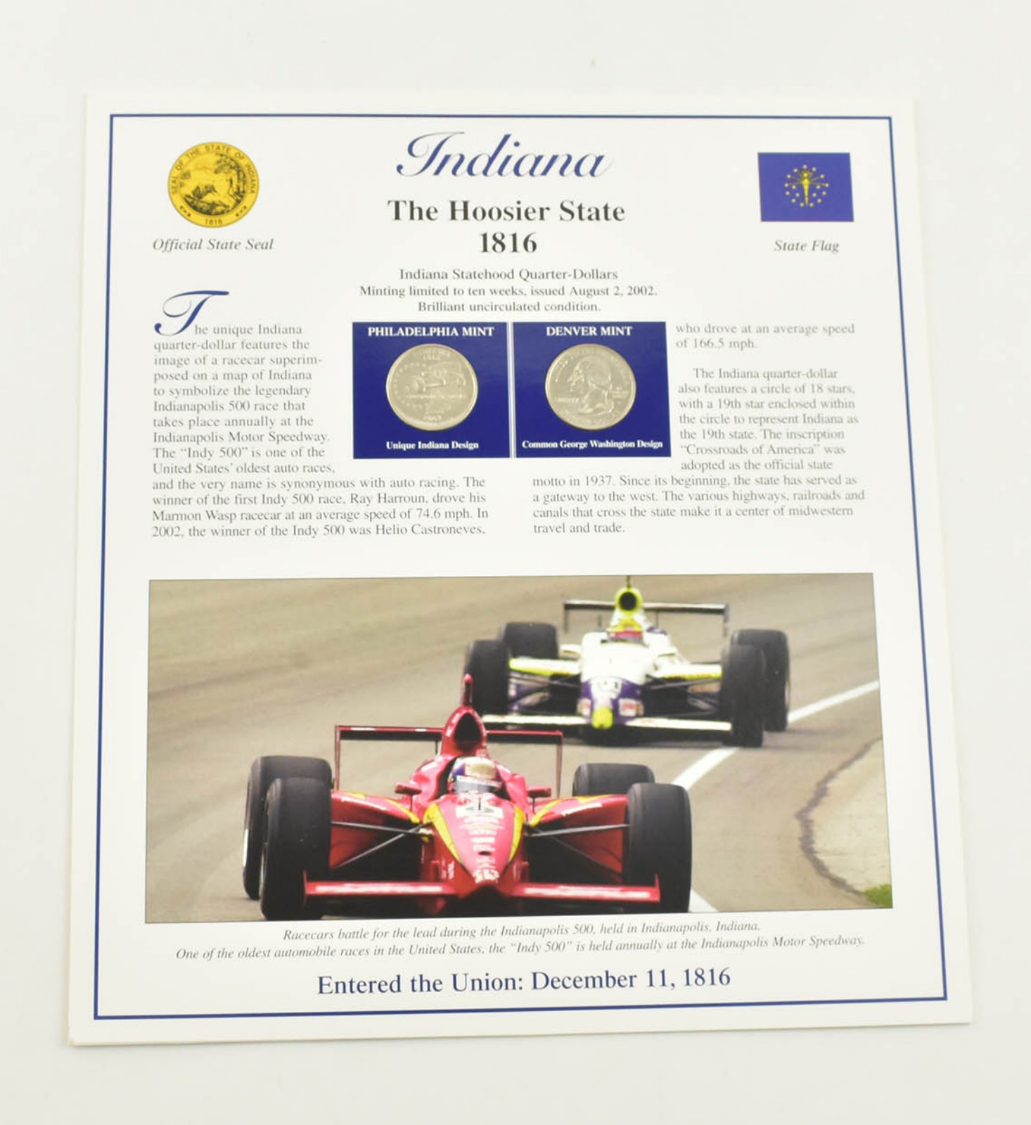 US Stamp & 2 CoinState Quarter Beautifully Displayed Coin Set Story ...