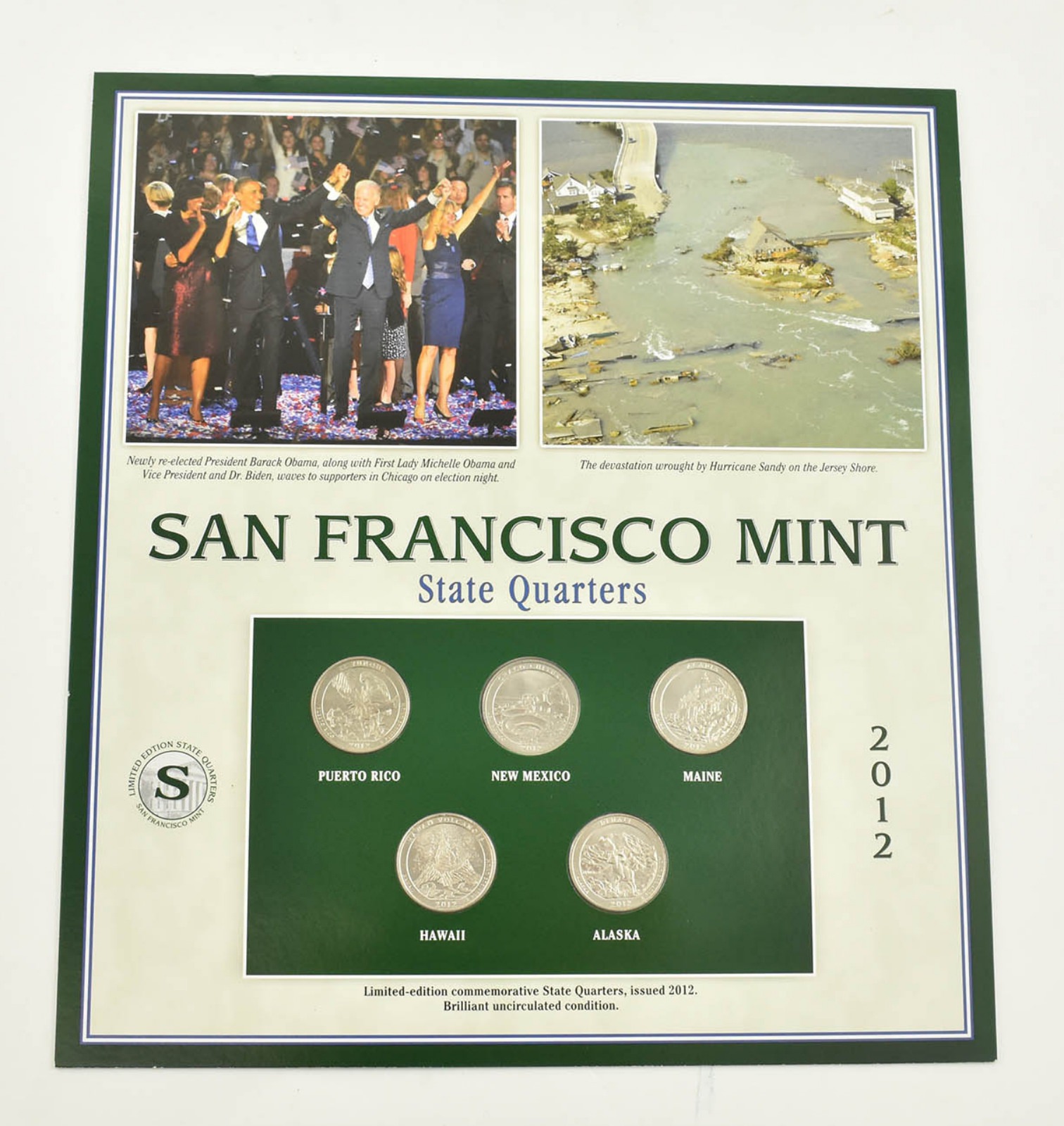 US Stamp & 2 CoinState Quarter Beautifully Displayed Coin Set Story ...