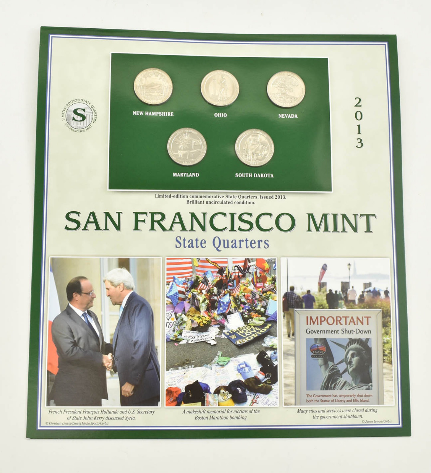 US Stamp & 2 CoinState Quarter Beautifully Displayed Coin Set Story ...