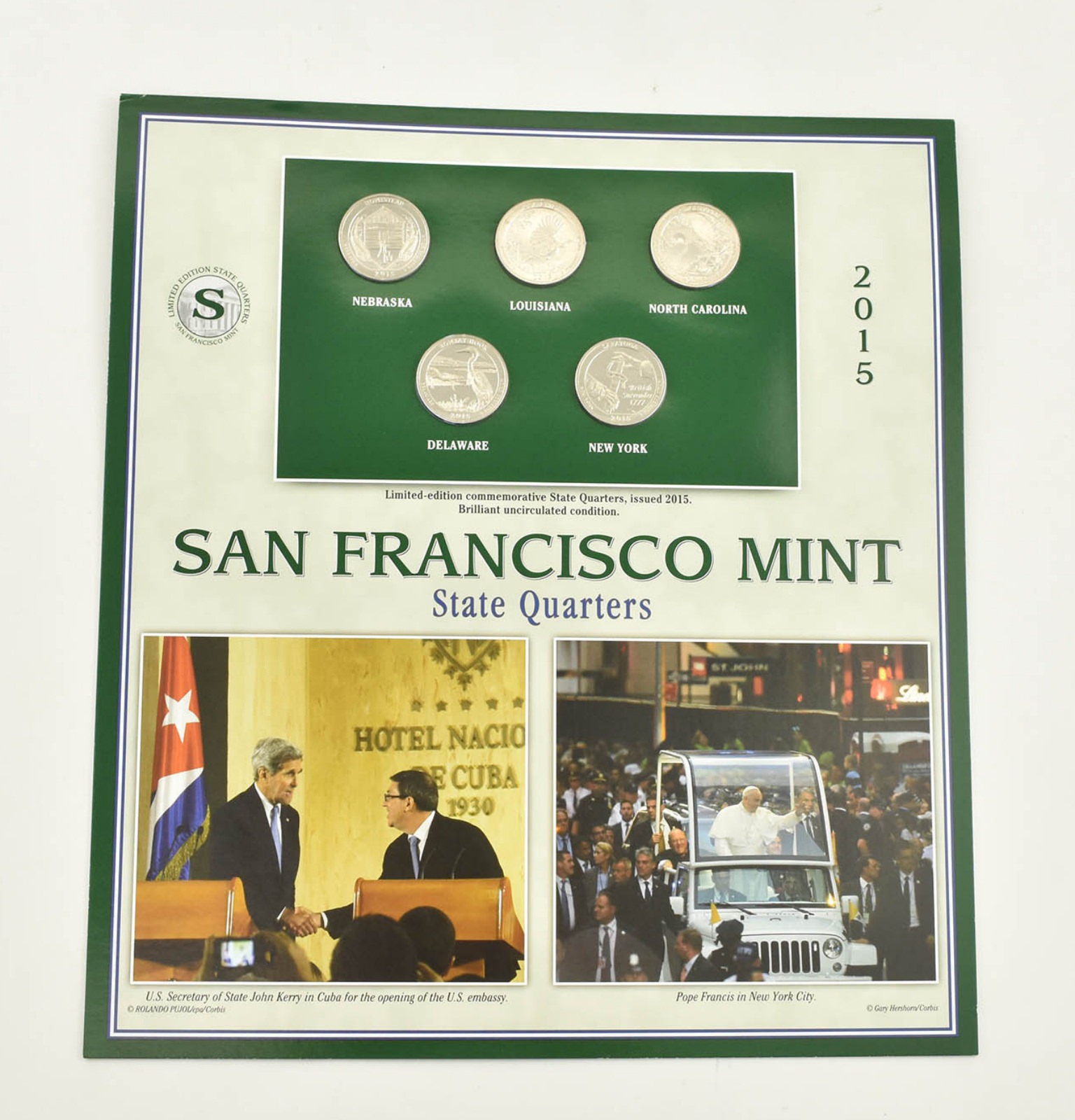 US Stamp & 2 CoinState Quarter Beautifully Displayed Coin Set Story ...