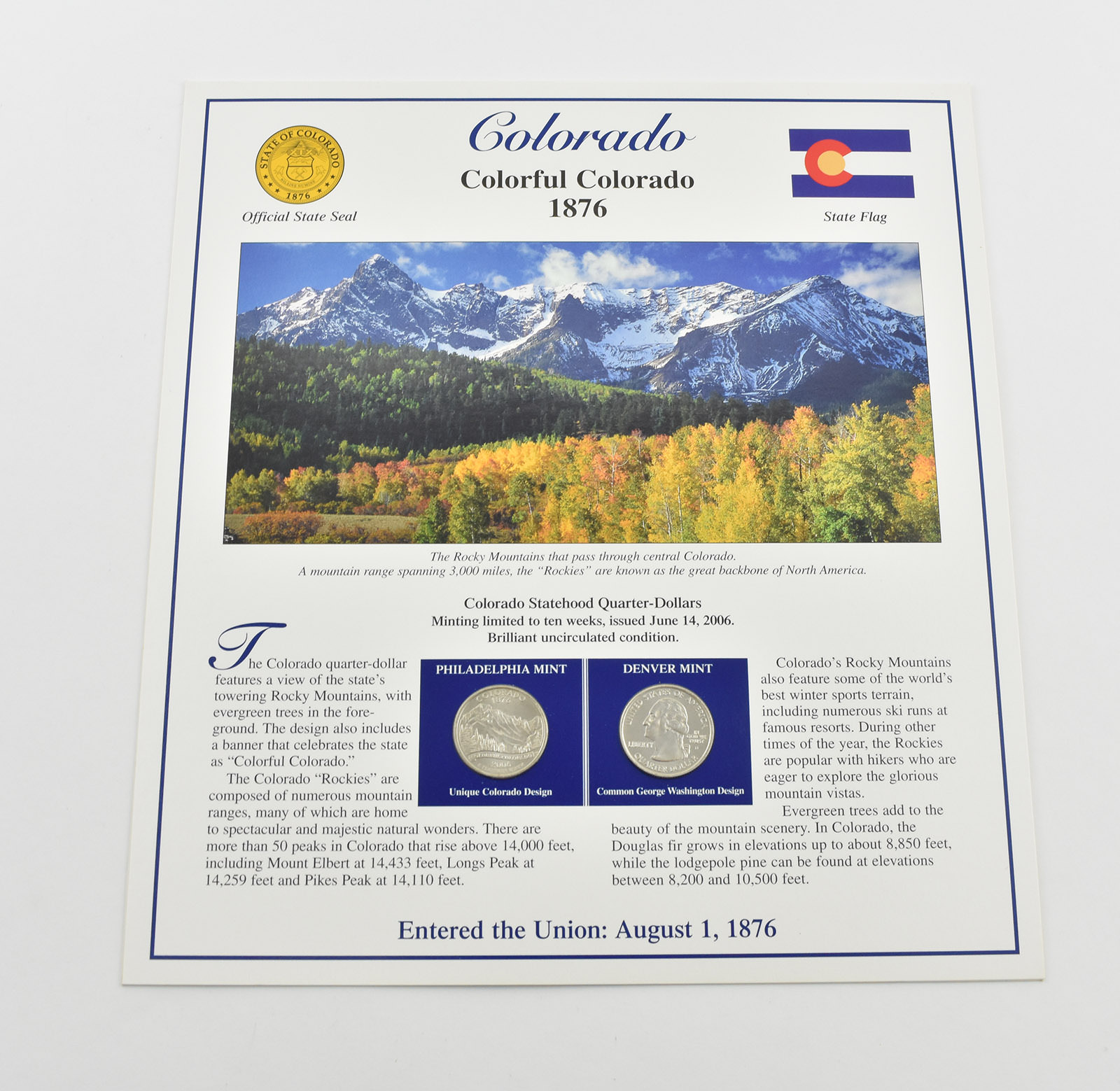 US Stamp & 2 CoinState Quarter Beautifully Displayed Coin Set Story ...