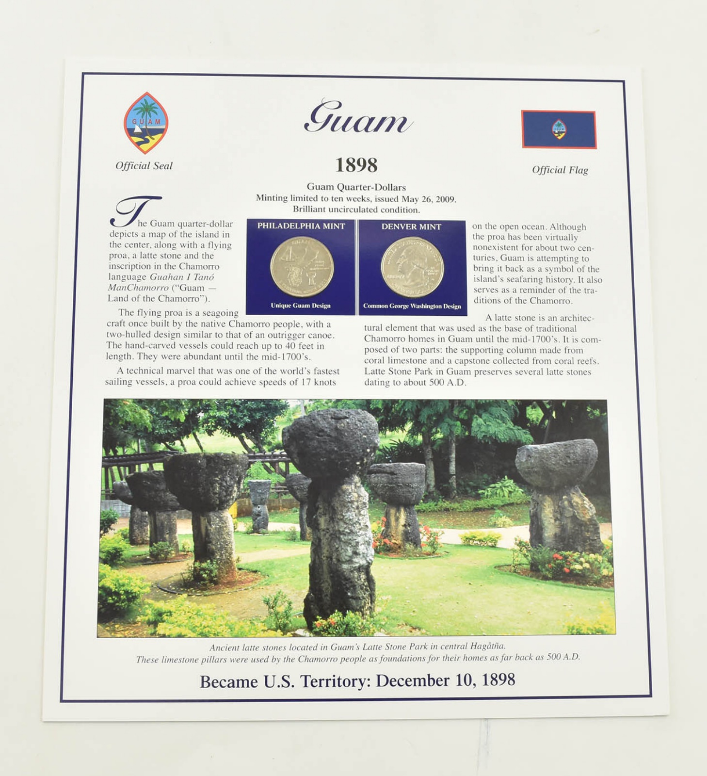 US Stamp & 2 CoinState Quarter Beautifully Displayed Coin Set Story ...