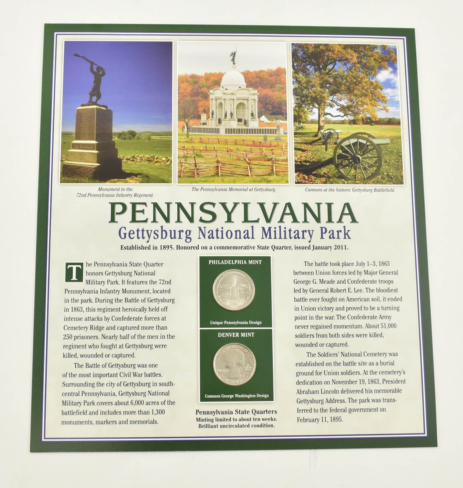 US Stamp & 2 CoinState Quarter Beautifully Displayed Coin Set Story ...