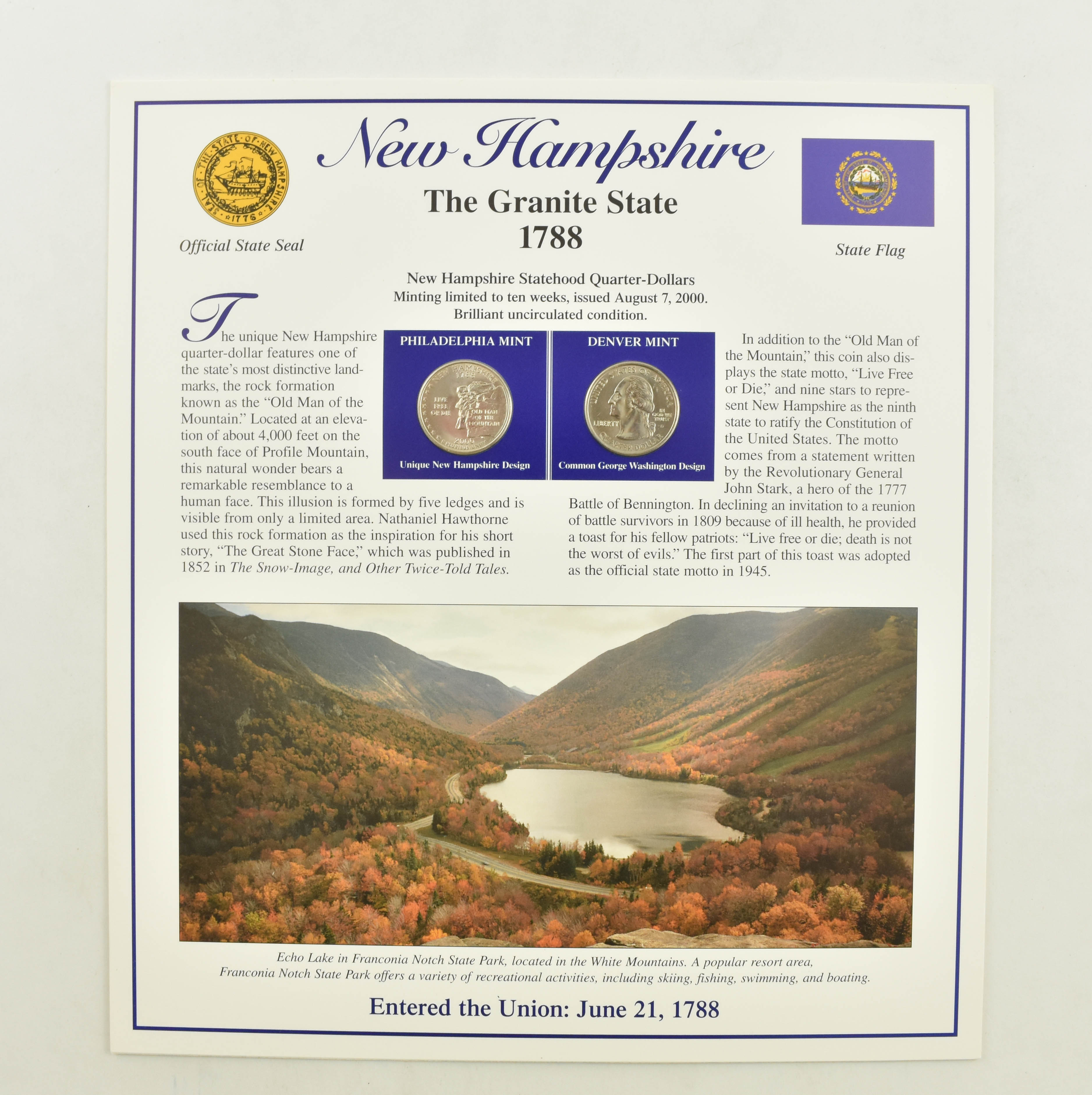 US Stamp & 2 CoinState Quarter Beautifully Displayed Coin Set Story ...