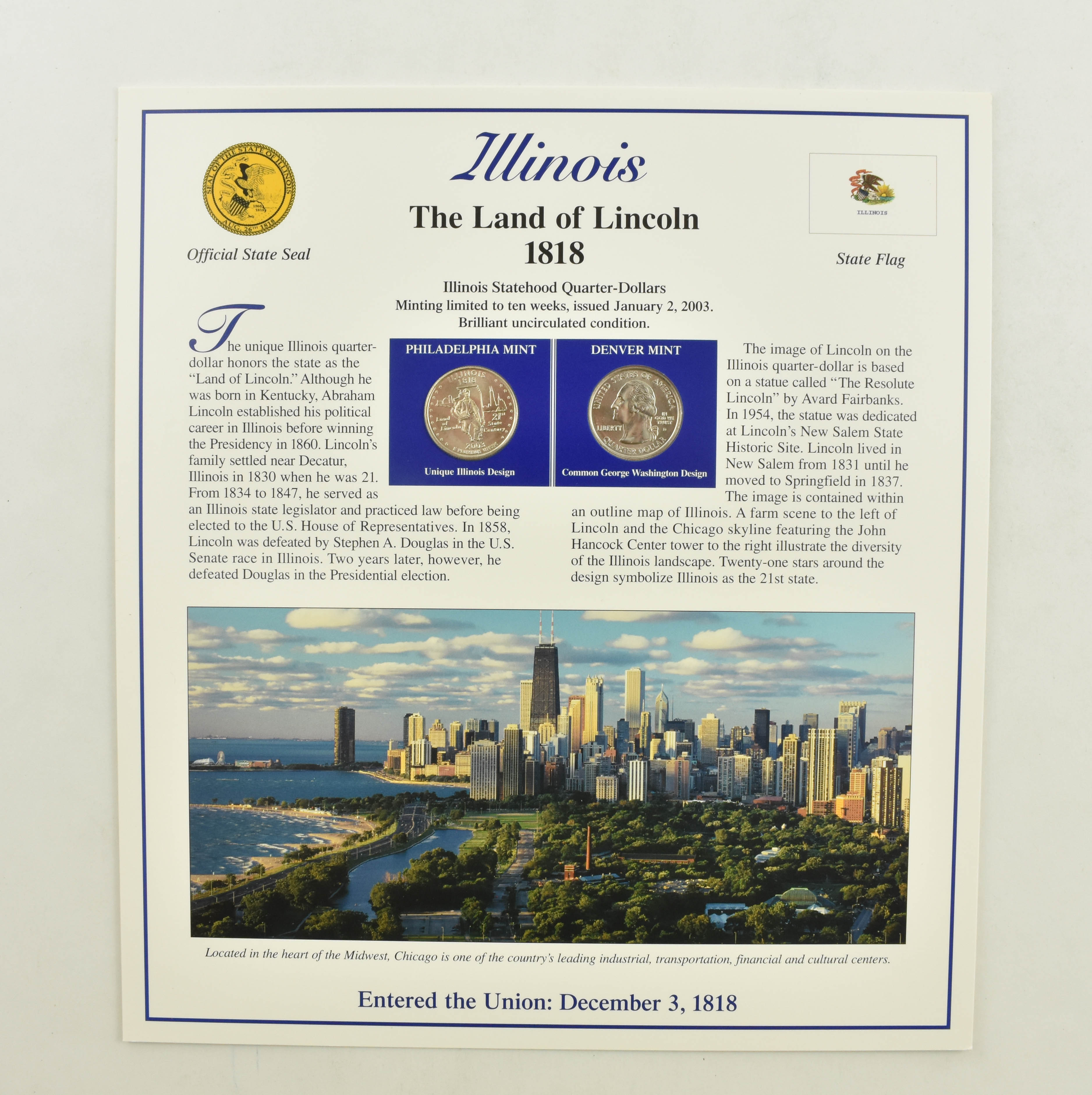 US Stamp & 2 CoinState Quarter Beautifully Displayed Coin Set Story ...