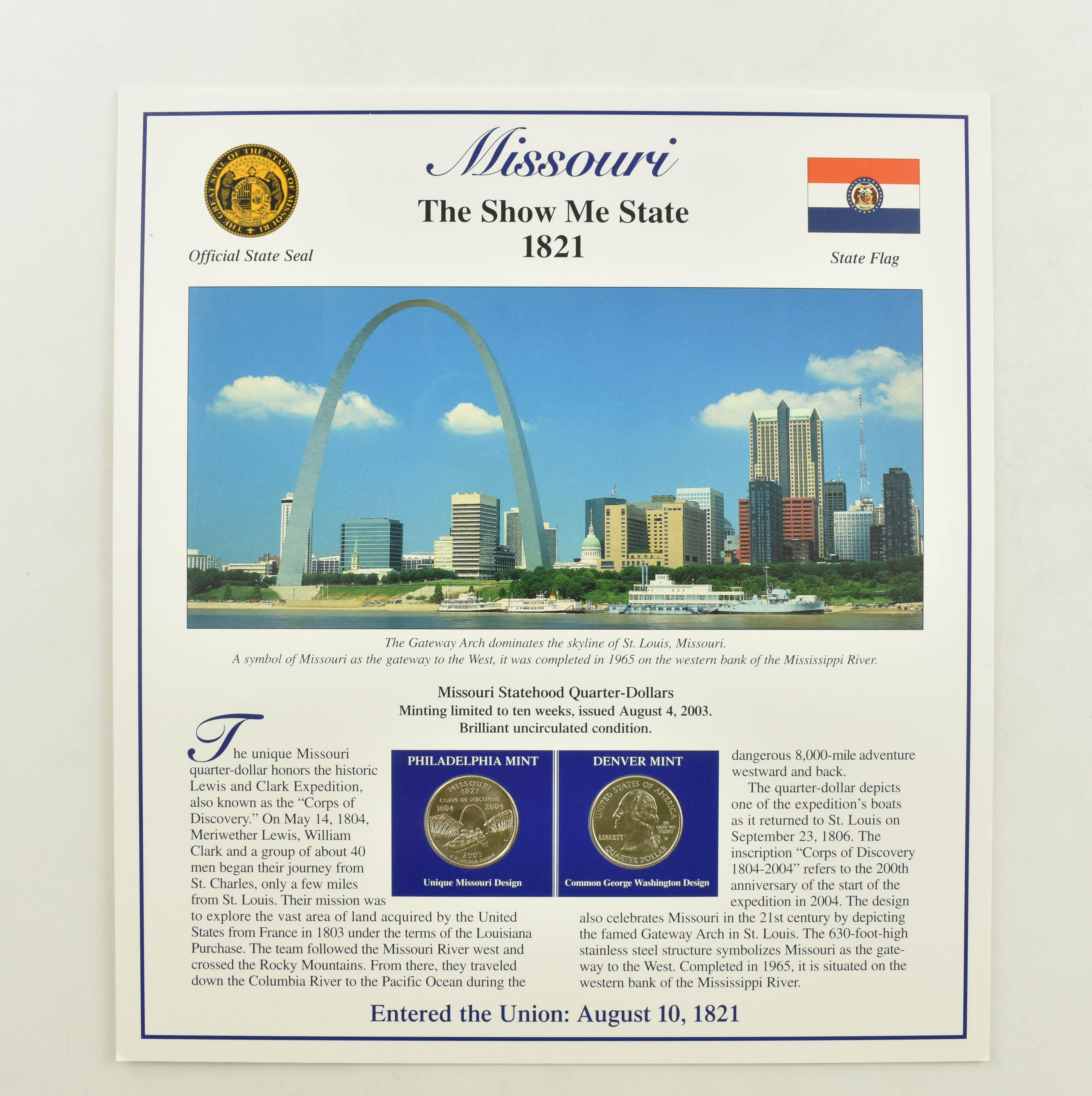 US Stamp & 2 CoinState Quarter Beautifully Displayed Coin Set Story ...