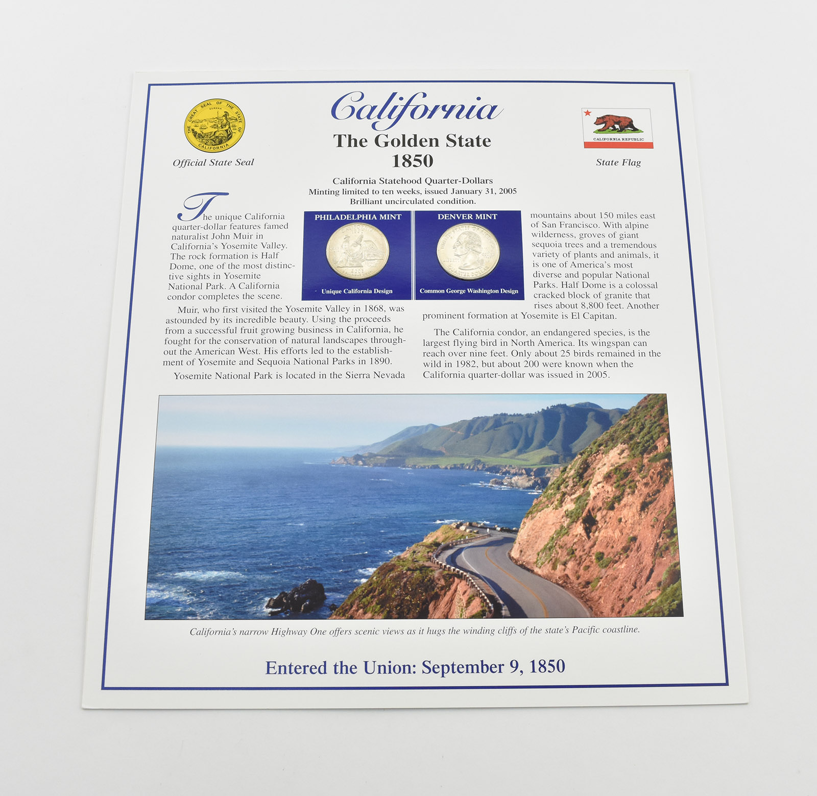 US Stamp & 2 CoinState Quarter Beautifully Displayed Coin Set Story ...