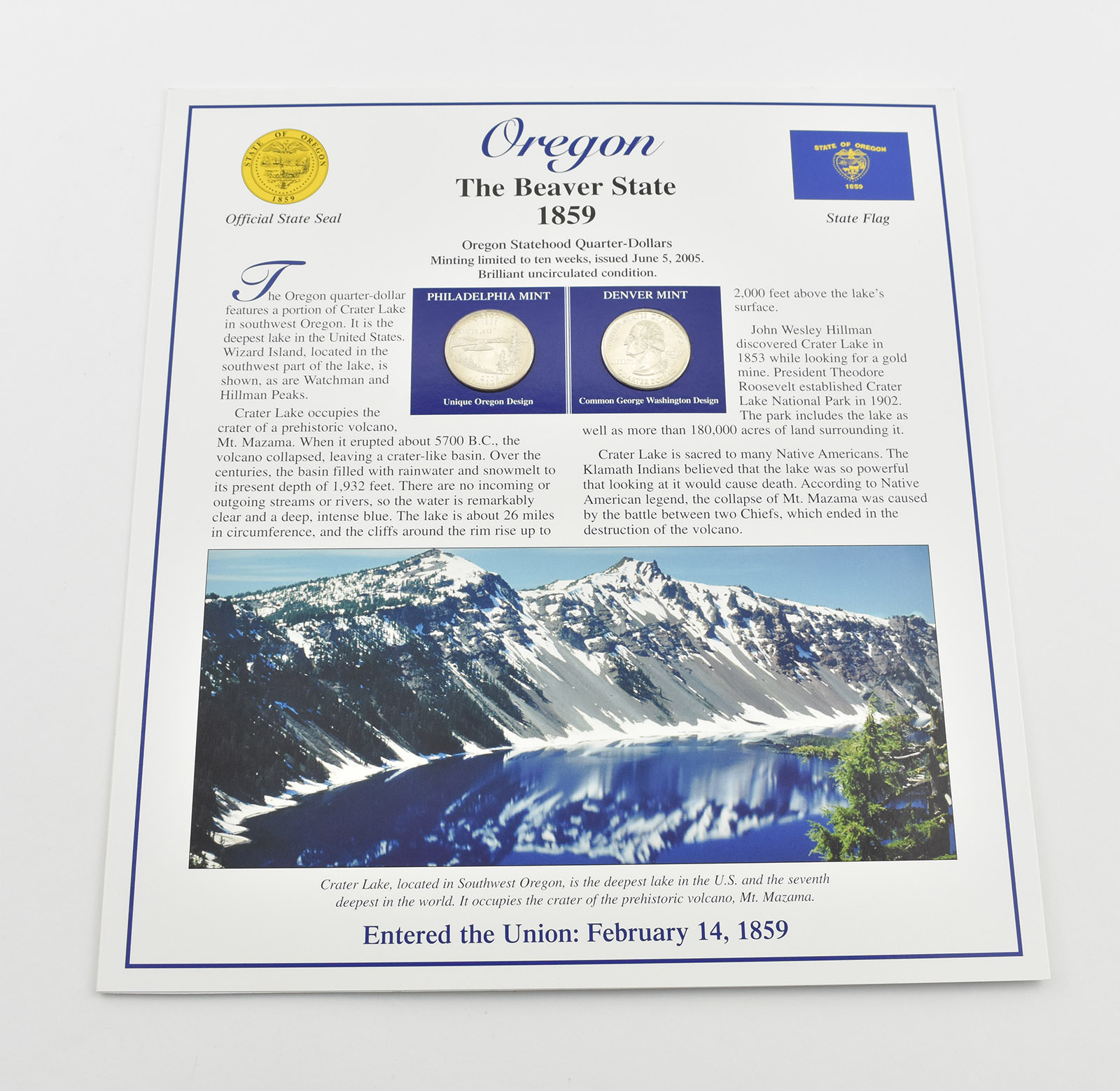 US Stamp & 2 CoinState Quarter Beautifully Displayed Coin Set Story ...