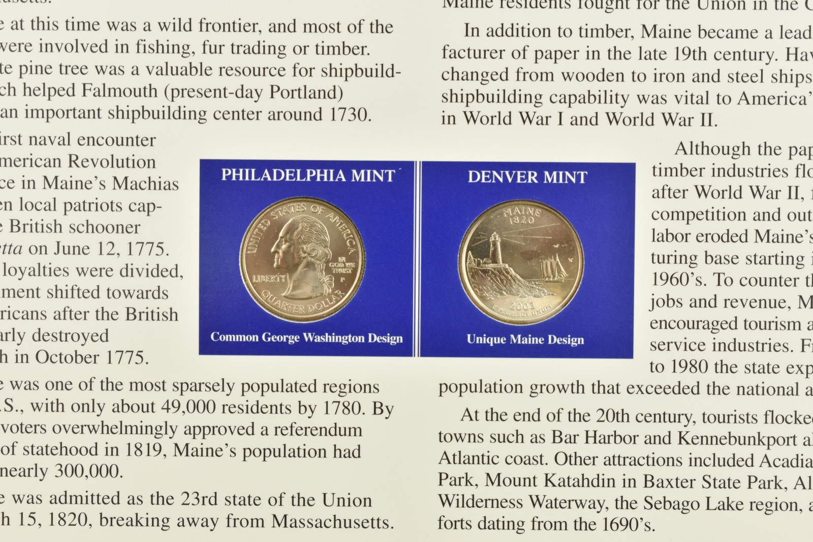 US Stamp & 2 CoinState Quarter Beautifully Displayed Coin Set Story ...