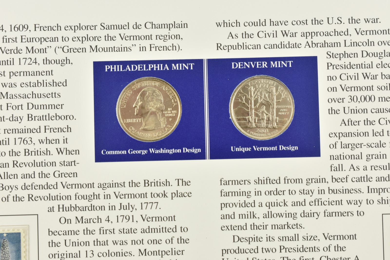 US Stamp & 2 CoinState Quarter Beautifully Displayed Coin Set Story ...