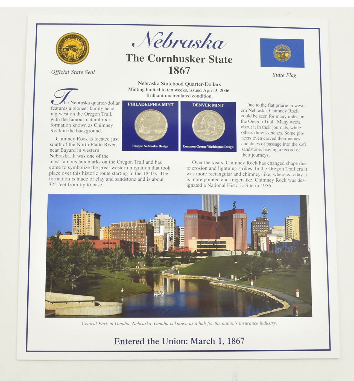 US Stamp & 2 CoinState Quarter Beautifully Displayed Coin Set Story ...