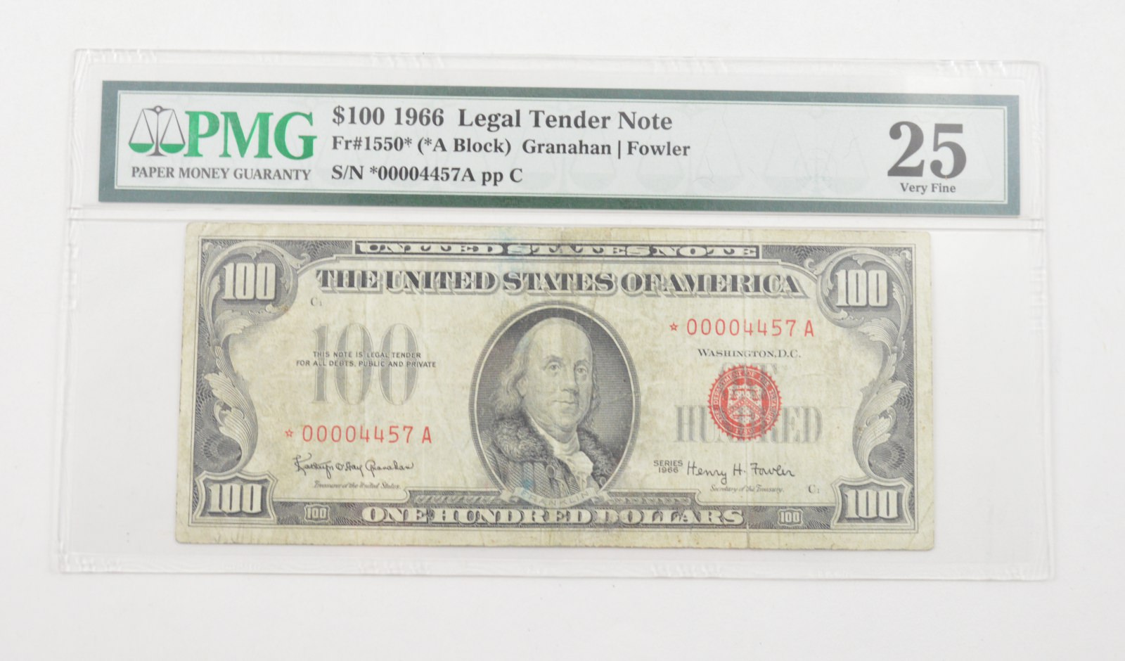 Very Fine 25 1966 $100 United States Note Red Seal FR#1550* (*A Block ...