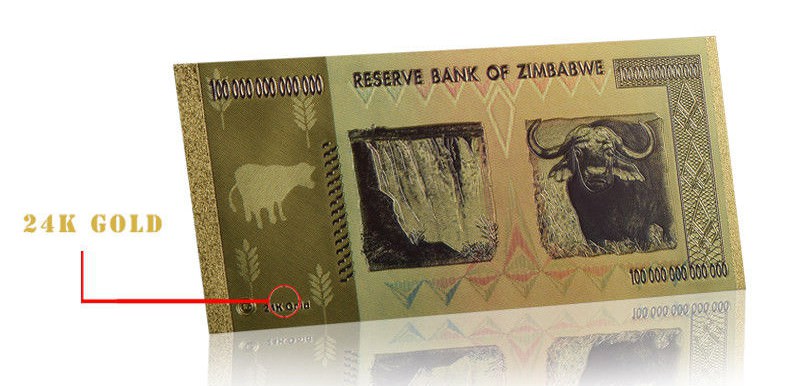 Zimbabwe 100 Trillion Dollars (Gold Color)- Replica Bank Note ...