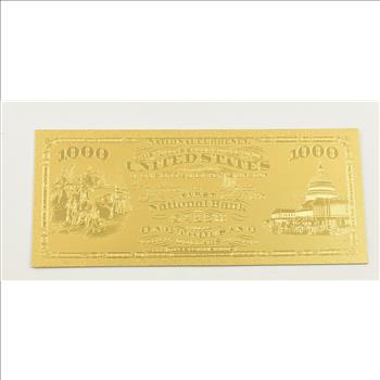 $1000 Massachusetts Legal Tender - 24K Gold Bank Note - Rare | Property ...