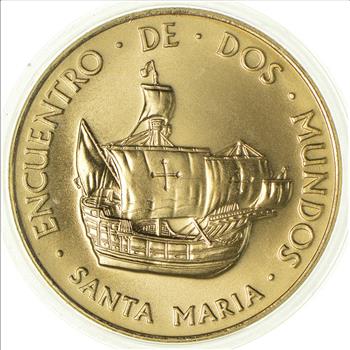 1492-1992 Spain's 500 Years Columbus Gold Plated Copper Medal - Santa ...
