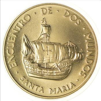 1492-1992 Spain's 500 Years Columbus Gold Plated Copper Medal - Santa ...