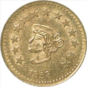 1853 Liberty Head Round California Gold Rush Souvenir Token | Property Room