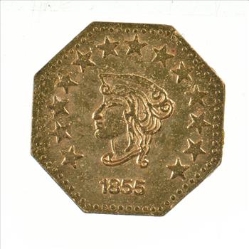 1855 Liberty Head Octagonal California Gold Rush Souvenir Token ...