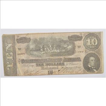 1864 $10.00 Confederate States of America Note | Property Room