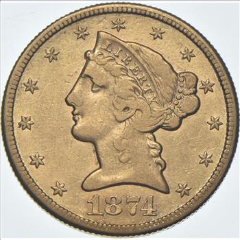 1874-CC $5 Liberty Head Gold Half Eagle | Property Room