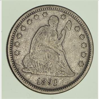 1891 Seated Liberty Silver Quarter - Variety 4 - Circulated | Property Room