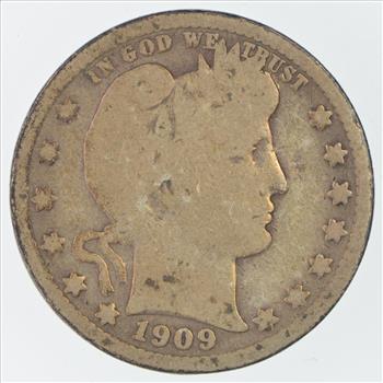 1909 Liberty Barber 90% Silver US Quarter | Property Room