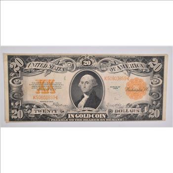 1922 $20 United States Gold Certificate Large Note Horse Blanket ...