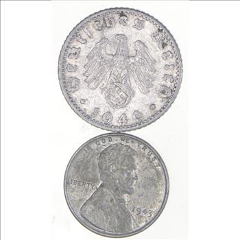1943 Steel & Nazi Germany Swastika - Authentic WWII Era Coin Lot ...