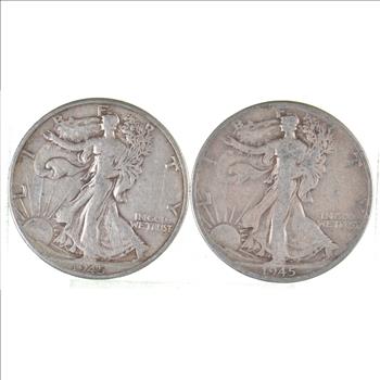 1945-D & 1945-D Walking Liberty Half Dollars 90% Silver $1 Face Lot Collection | Property Room