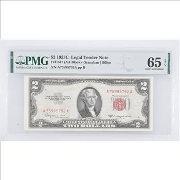 1953-C $2 FR#1512 (AA Block) Red Seal Graded PMG - 65 EPQ Legal Tender ...