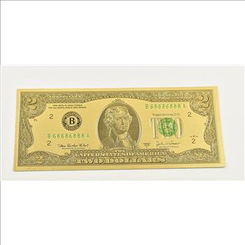 $2 Federal Reserve Note - 22K Gold Bank Note - Rare | Property Room