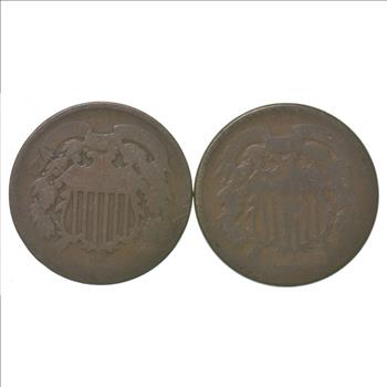 (2) TWO 2 Cent Piece 1st Coin w/ In God We Trust Motto - 1864-1872 Lot ...
