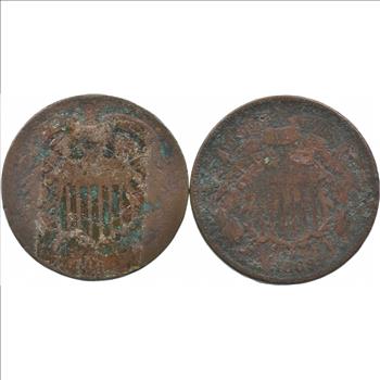 (2) TWO 2 Cent Piece 1st Coin w/ In God We Trust Motto - 1864-1872 Lot ...