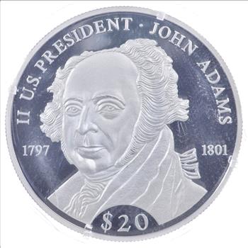 2000 II US President John Adams $20.00 Face Value 20 Grams .999 Fine ...