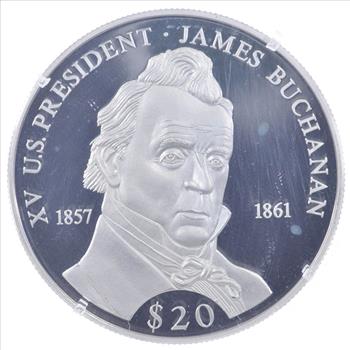 2000 XV US President James Buchanan $20.00 Face Value 20 Grams .999 ...