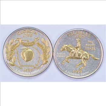 24K ENHANCED US Coins 1999 Georgia State Quarter 1999 Delaware State ...