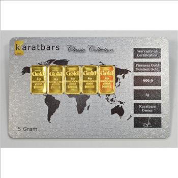 5 Grams .999 Fine Gold 5 x 1 Gram Bars That can be Separated - w/ Assay ...