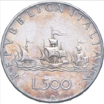 500 Lire 1959 Italy Silver Coin // Santa Maria / Ship | Property Room