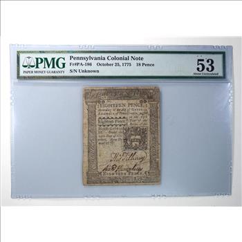 About Unc 1775 18 Pence Pennsylvania Colonial Note - PMG Graded ...