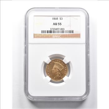 AU55 1868 $3 Indian Princess Head Gold Three-Dollar Piece NGC | Property Room
