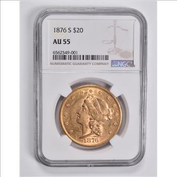 AU55 1876-S $20 Liberty Head Gold Double Eagle NGC | Property Room