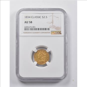 AU58 1834 $2.50 Classic Head Gold Quarter Eagle NGC | Property Room