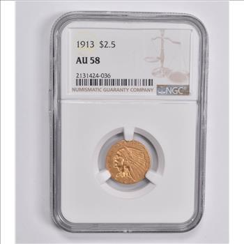 AU58 1913 $2.50 Indian Head Gold Quarter Eagle NGC | Property Room