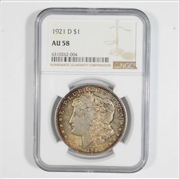 AU58 1921-D Morgan Silver Dollar - Graded NGC Great Color | Property Room