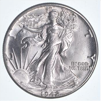 BLAST WHITE Choice UNCIRCULATED - 1942 Walking Liberty Half Dollar - Beautiful Coin | Property Room