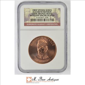 Brilliant Uncirculated 2008 Elizabeth Monroe Bronze Medal First Spouses ...