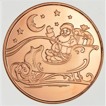 Christmas - Santa's Sleigh - One Oz .999 Fine Copper Round - Limited ...