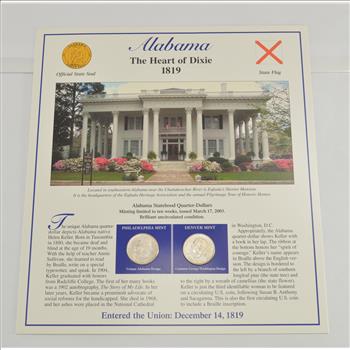 Full Color 2 Coin Ch BU Alabama State Quarter Beautifully Displayed ...