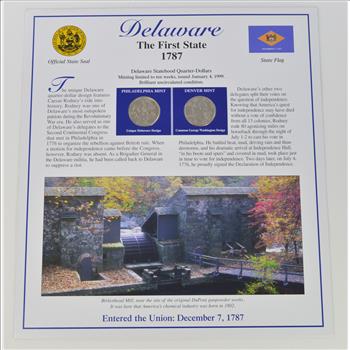 Full Color 2 Coin Ch BU Delaware State Quarter Beautifully Displayed ...