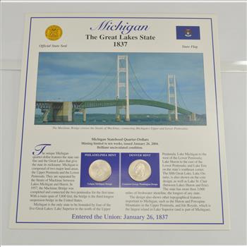 Full Color 2 Coin Ch BU Michigan State Quarter Beautifully Displayed ...